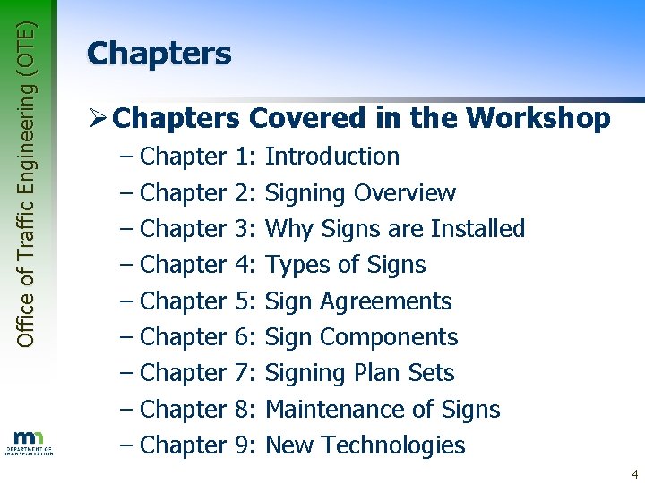 Office of Traffic Engineering OTE Chapter 1 Introduction