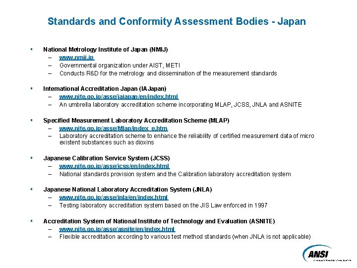 Standards and Conformity Assessment Bodies Japan IEC JTC