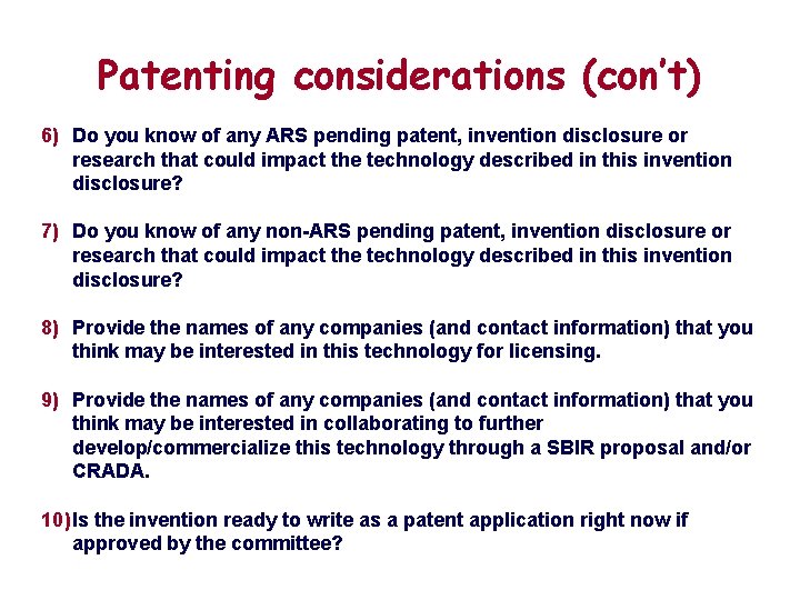 Principles of ARS Technology Transfer Rob Griesbach Office