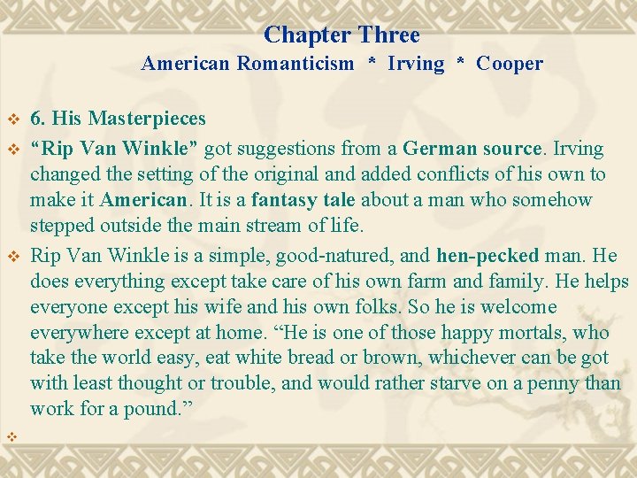 Chapter Three American Romanticism Irving Cooper v I