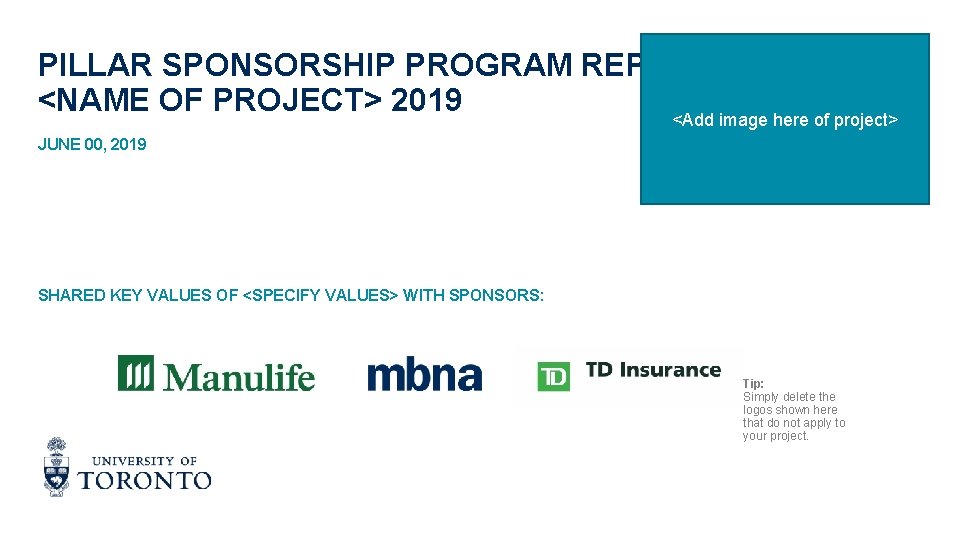 PILLAR SPONSORSHIP PROGRAM REPORT NAME OF PROJECT 2019