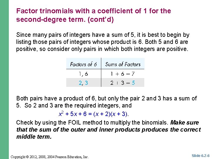 Chapter 6 Section 2 6 2 Factoring Trinomials