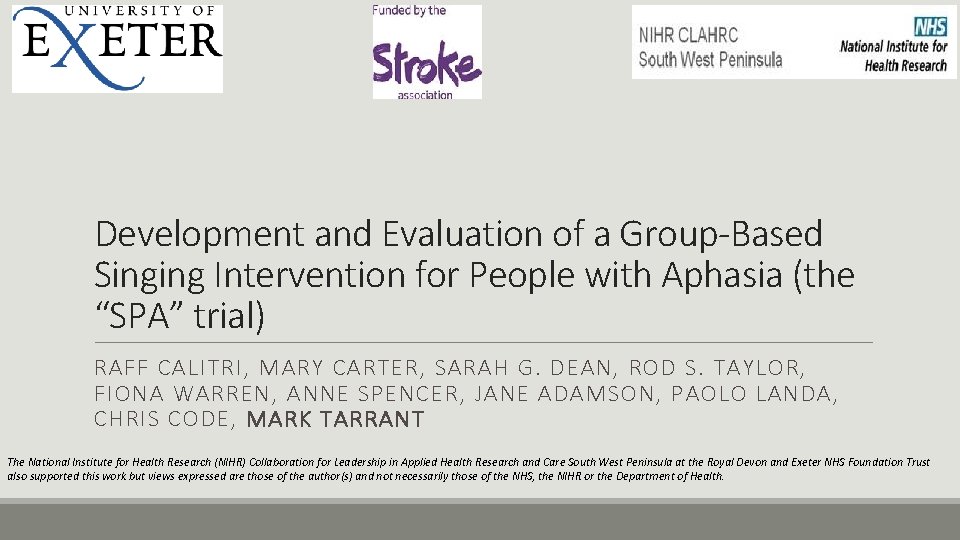 Development and Evaluation of a GroupBased Singing Intervention