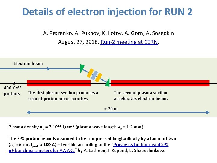 Details of electron injection for RUN 2 A