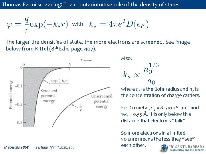 Thomas fermi screening length in metals - statslio