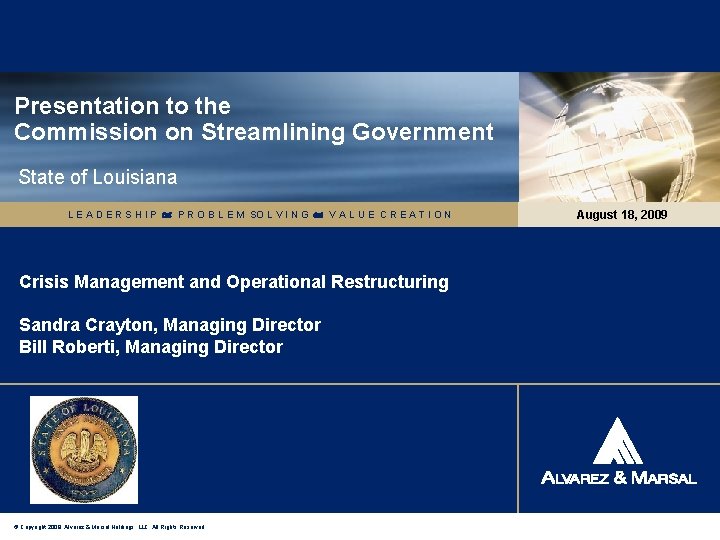 Presentation to the Commission on Streamlining Government State