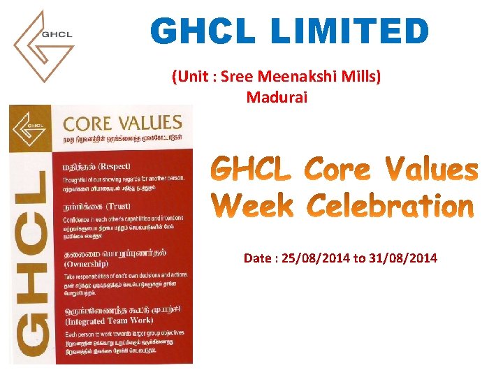 GHCL LIMITED Unit Sree Meenakshi Mills Madurai Date