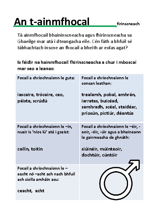An tainmfhocal firinscneach T ainmfhocail bhaininscneacha agus ...