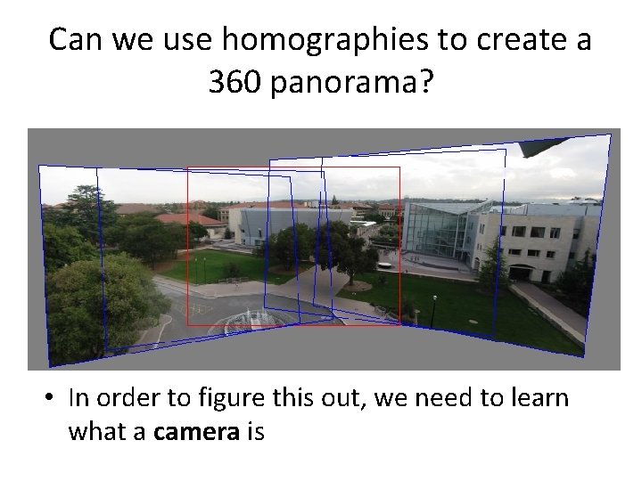 Panoramas Now we know how to create panoramas