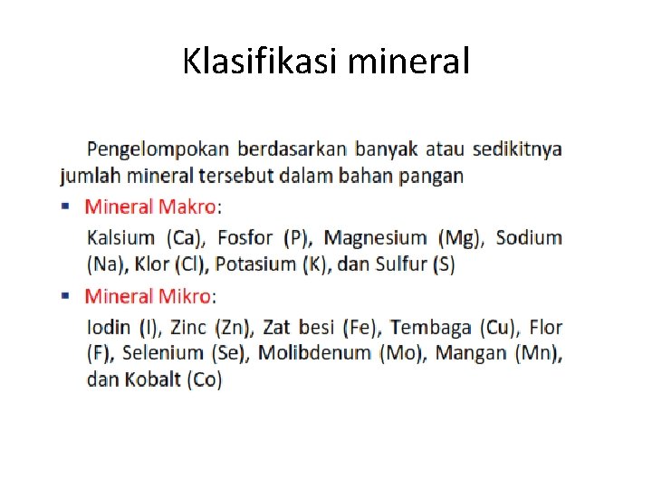 Kimia mineral pangan Capaian pembelajaran Klasifikasi mineral jenisjenis