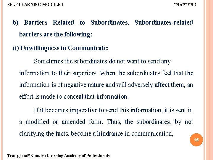SELF LEARNING MODULE 1 CHAPTER 7 BARRIERS TO
