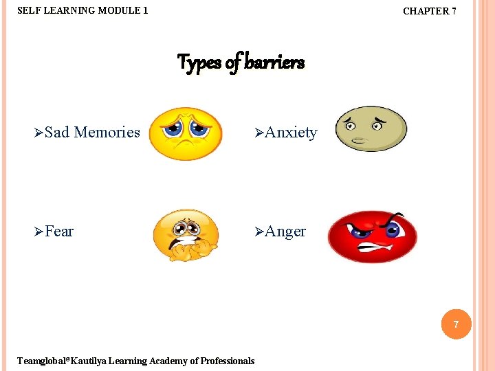 SELF LEARNING MODULE 1 CHAPTER 7 BARRIERS TO