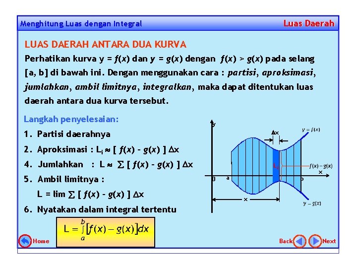 PENGGUNAAN INTEGRAL 1 Menghitung luas suatu daerah yang