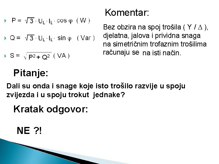 SNAGA U TROFAZNOM SUSTAVU I RJEAVANJE ZADATAKA a