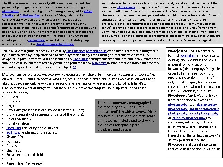Timeline Photography Movements Ensure you have included some