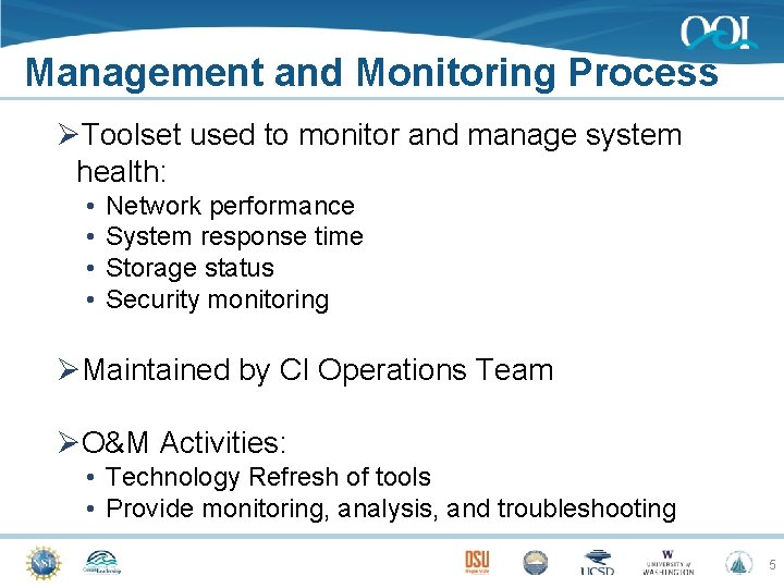 Ocean Observatories Initiative OOI Operations and Maintenance Functions