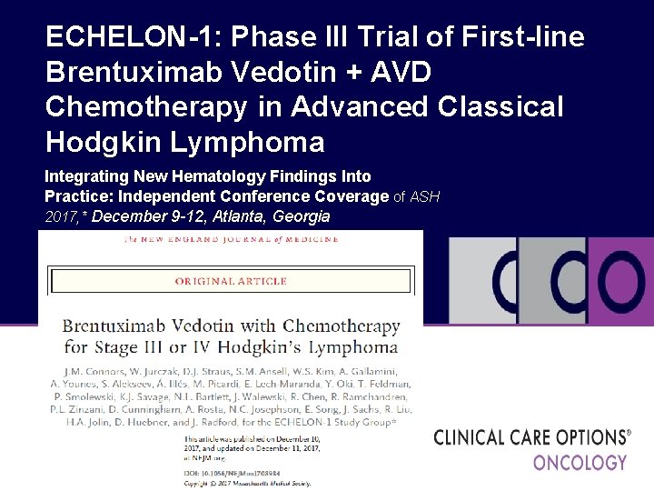 ECHELON1 Phase III Trial of Firstline Brentuximab Vedotin