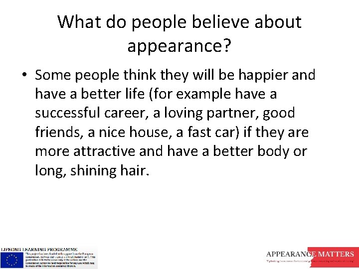 Does Appearance Matter An introduction LIFELONG LEARNING PROGRAMME
