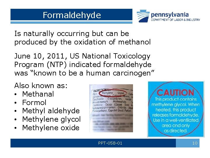 Formaldehyde Safety 1910 1048 Subpart Z Formaldehyde PPT058