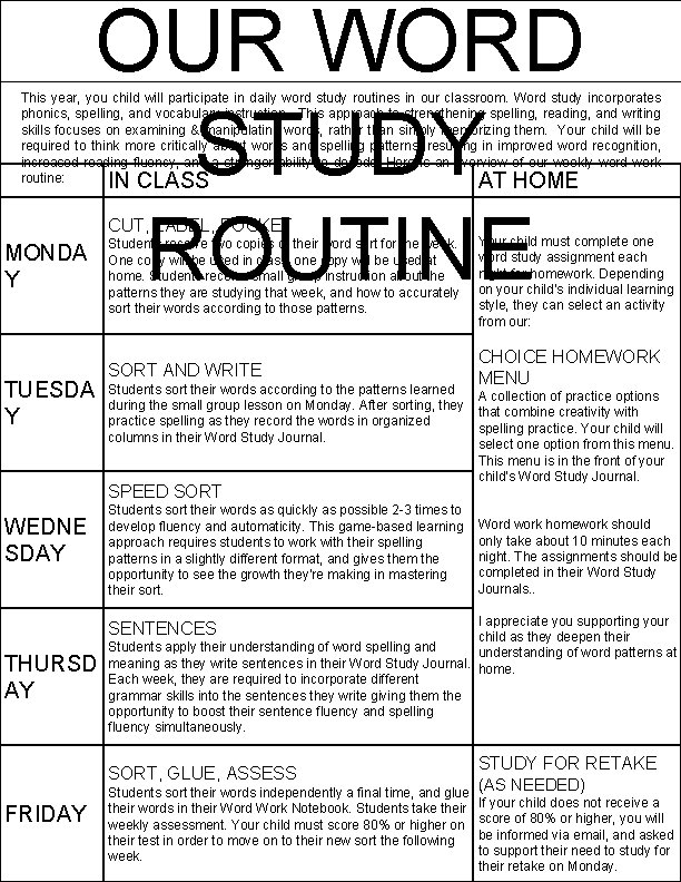OUR WORD STUDY ROUTINE This year you child