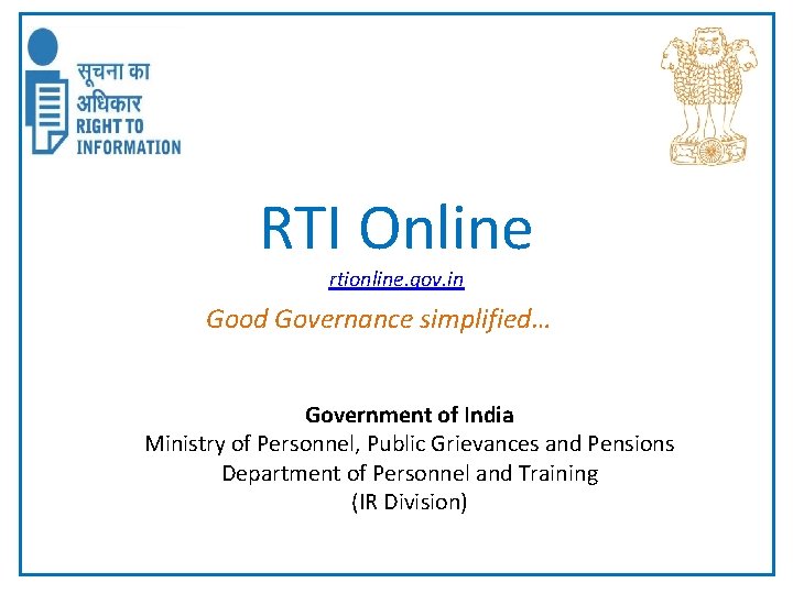 RTI Online rtionline gov in Good Governance simplified