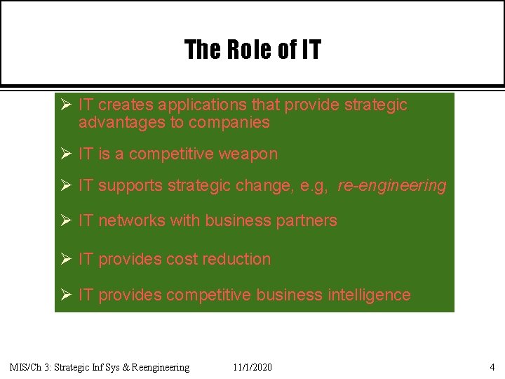 Strategic Information Systems Information systems designed to support