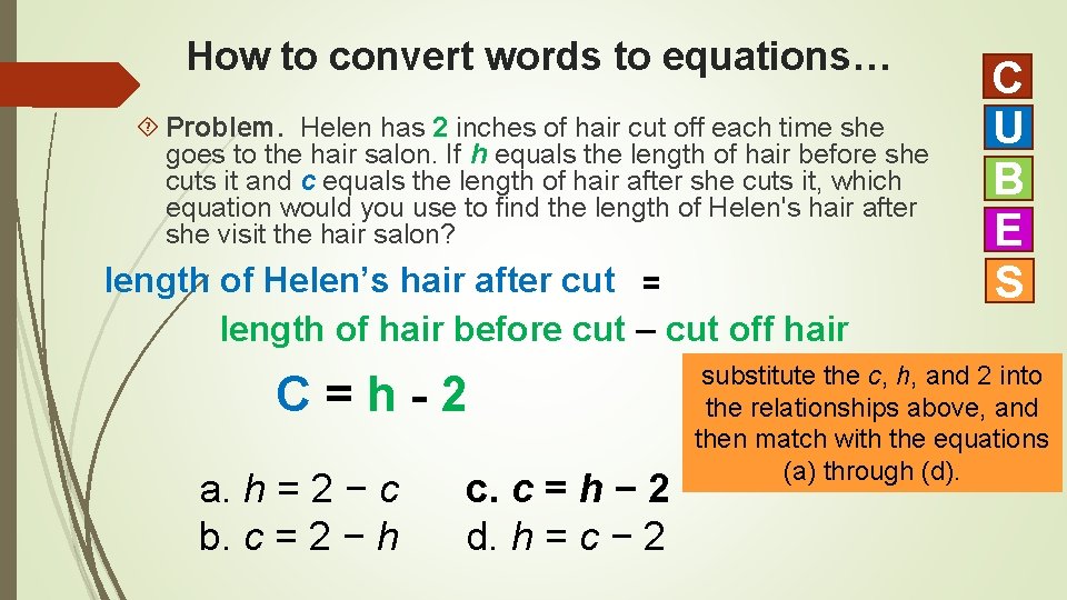 How to set up Algebraic Equations to Match