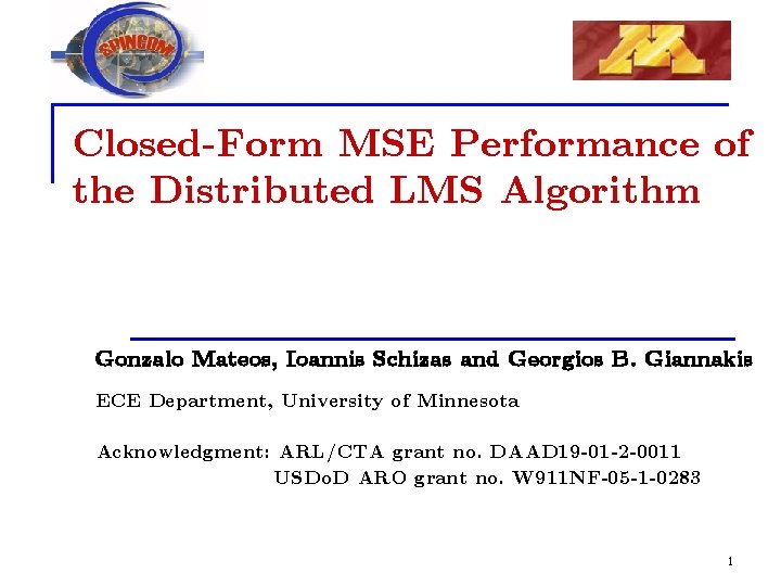 Closedform Mse Performance Of The Distributed Lms Algorithm
