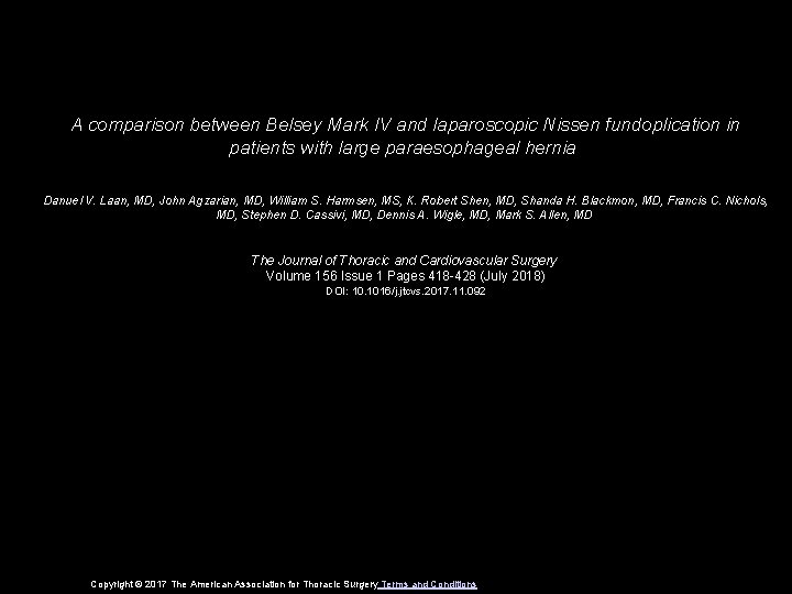 A comparison between Belsey Mark IV and laparoscopic