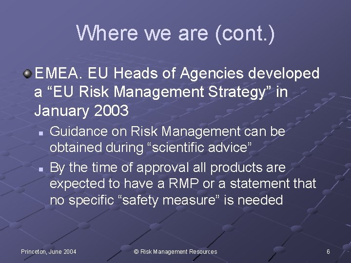The Risk Management Initiatives and Drug Development Felix