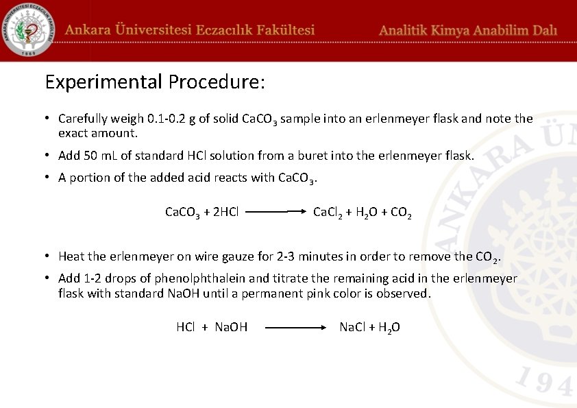 Ca CO 3 Purity Determination Calcium carbonate Ca