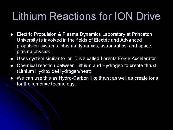 Earth To Orbit and In Space Propulsion Systems