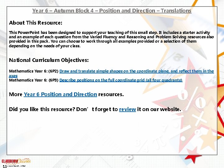 Year 6 Autumn Block 4 Position and Direction
