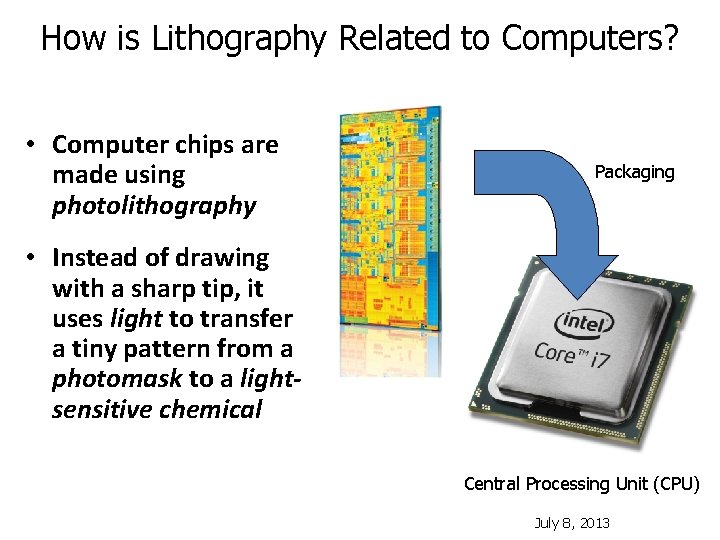 Photolithography PEOPLE Program How is Lithography Related to