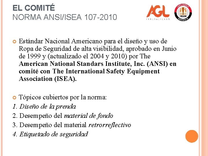NORMA ANSIISEA 107 2010 AGL INNOVACIONES S A