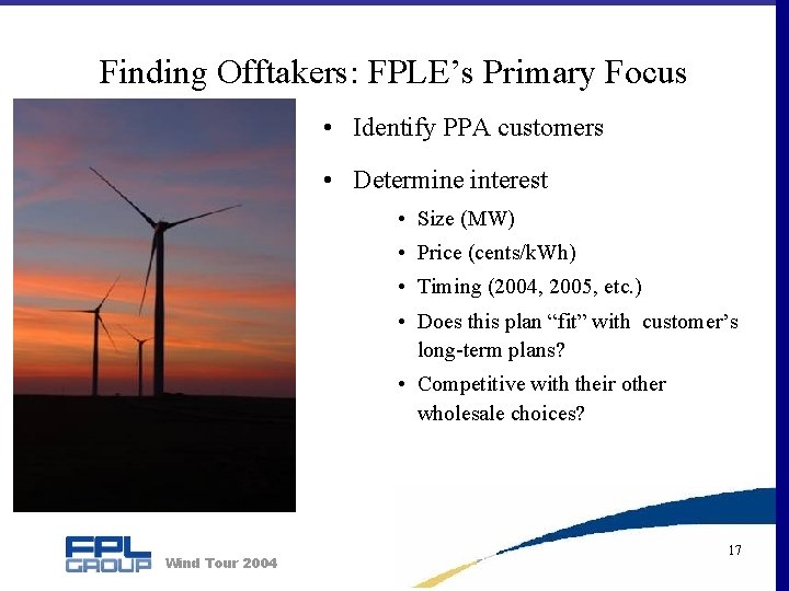 Wind Energy Business Overview FPL Energy Wind Tour