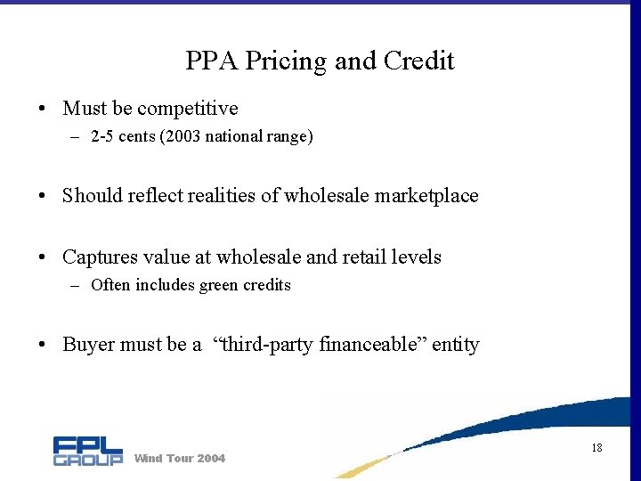 Wind Energy Business Overview FPL Energy Wind Tour