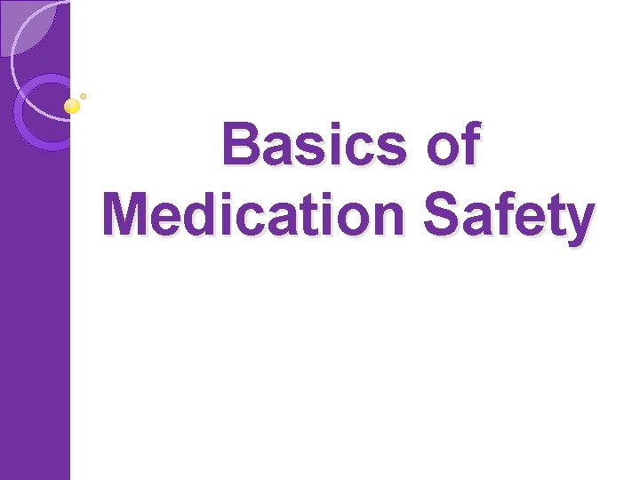 Basics of Medication Safety Welcome and Introductions 2