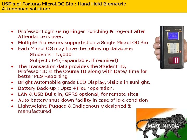 The Proposal on Fingerprint based Hand Held Biometric