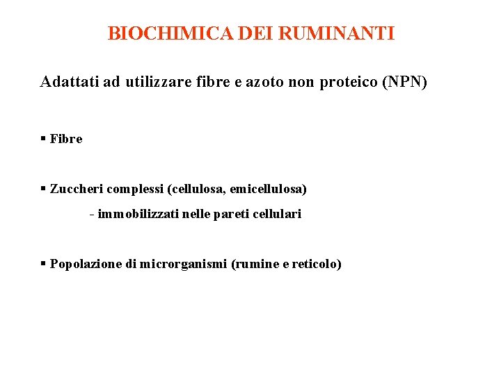 BIOCHIMICA DEL RUMINE APPARATO DIGERENTE DI VARIE SPECIE