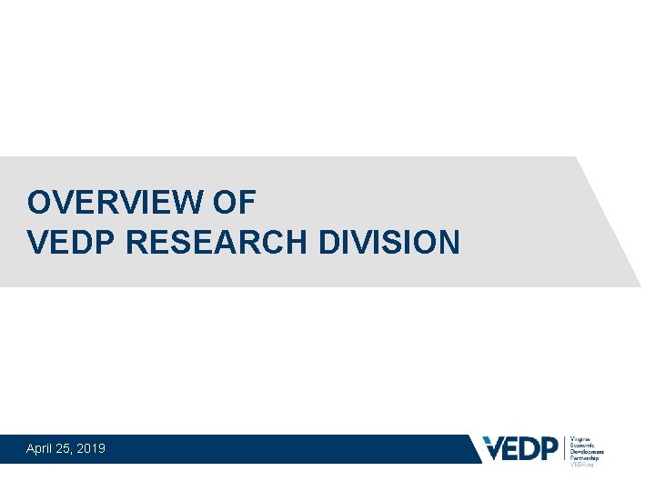 OVERVIEW OF VEDP RESEARCH DIVISION April 25 2019