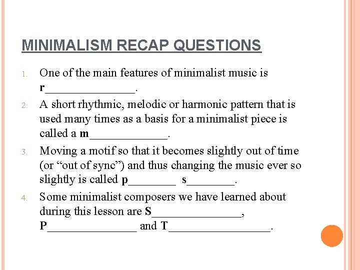 MINIMALISM An Introduction MINIMALISM IN ART Di SCUSSION