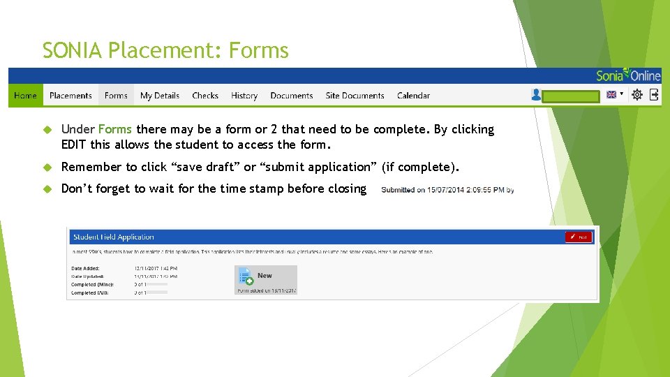 SONIA Placement Welcome to SONIA Placements This database