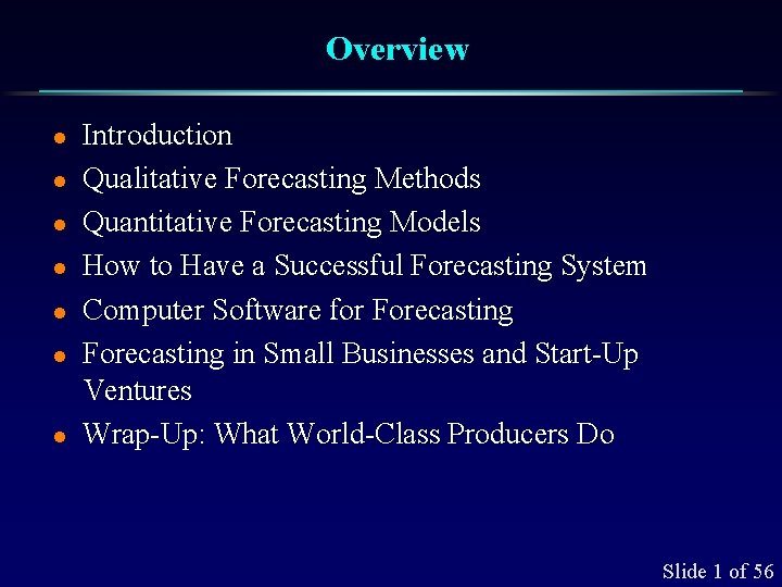 Chapter 3 Forecasting in POM The Starting Point