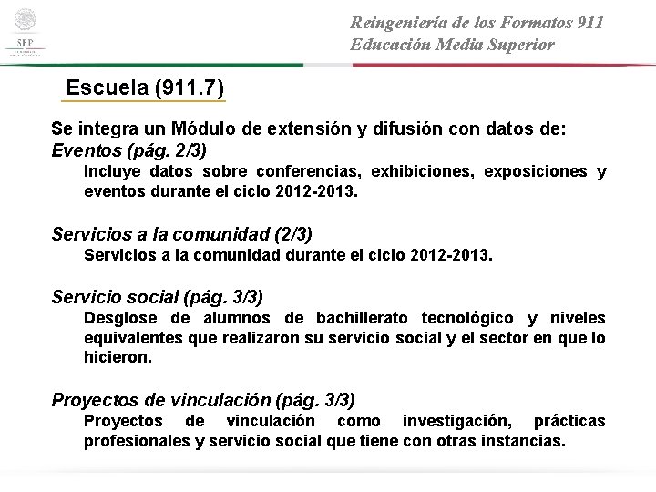 Reingeniera de los Formatos 911 Educacin Media Superior