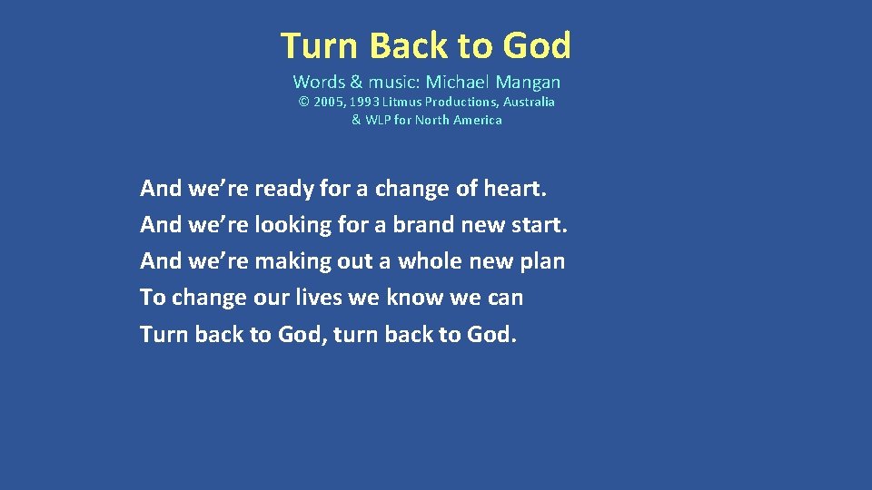 Turn Back to God Words music Michael Mangan