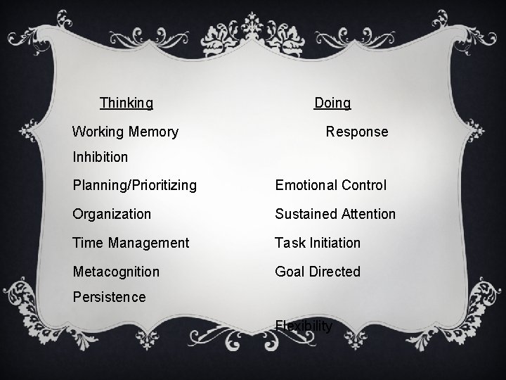 EXECUTIVE FUNCTION A DEFINITION v The executive functions