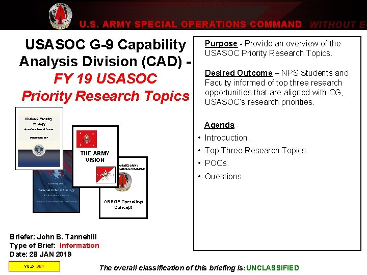 U S ARMY SPECIAL OPERATIONS COMMAND WITHOUT EQ
