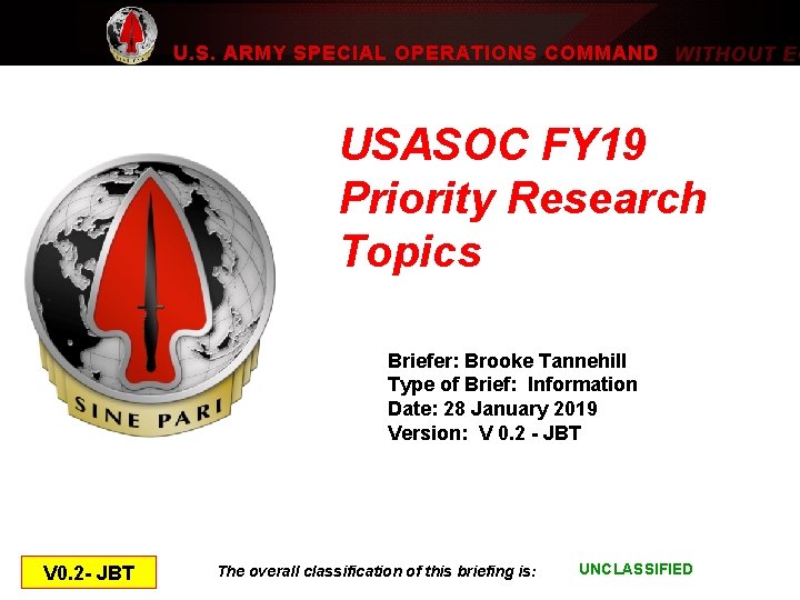 U S ARMY SPECIAL OPERATIONS COMMAND WITHOUT EQ
