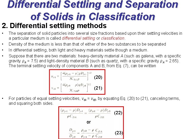 Settling and Sedimentation Introduction i iii iv Settling